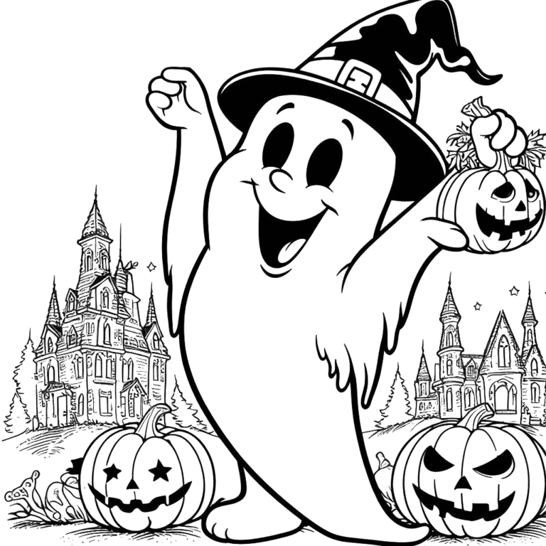 Cute Halloween Ghost holding Pumpkin basket of candy Halloween Coloring ...