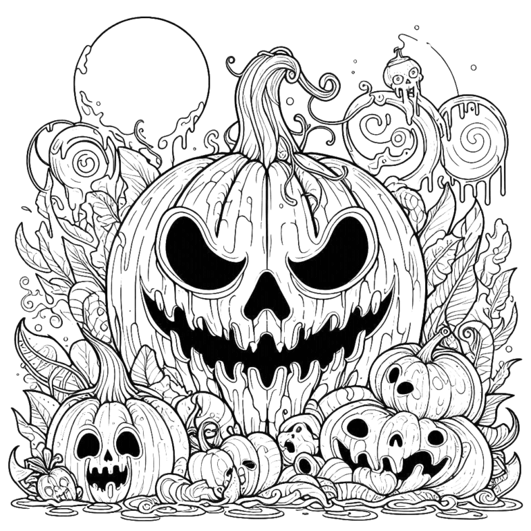 Scary Jack-O-Lantern Pumpkins Halloween Coloring Pages - Coloring Pages Gem