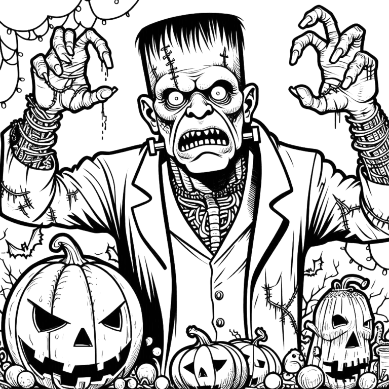 Scary Frankenstein Monster Skeleton Halloween Coloring Pages - Coloring ...