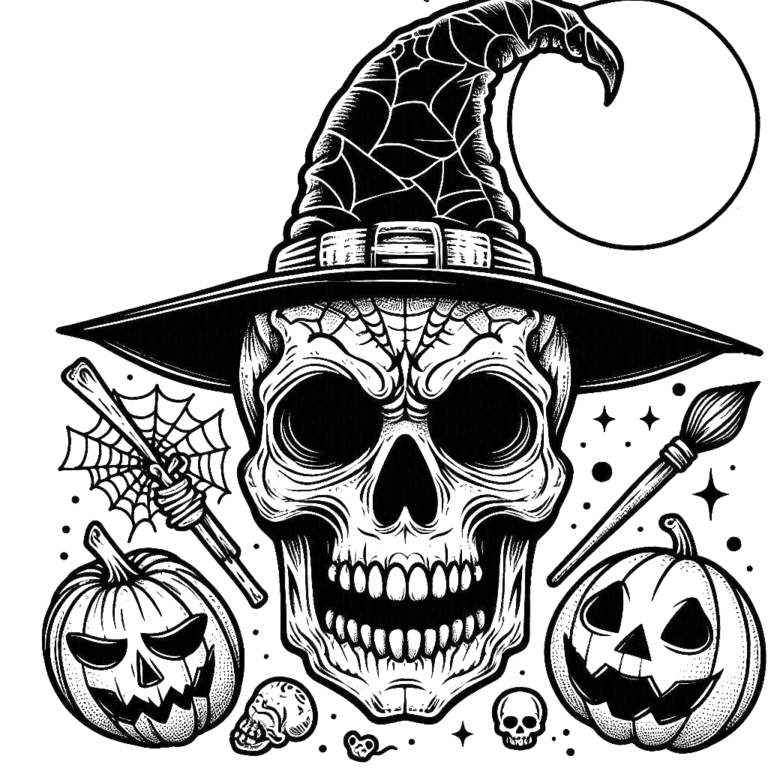 Cute Witch with Broom hat Jack-O-Lantern Pumpkin Halloween Coloring ...
