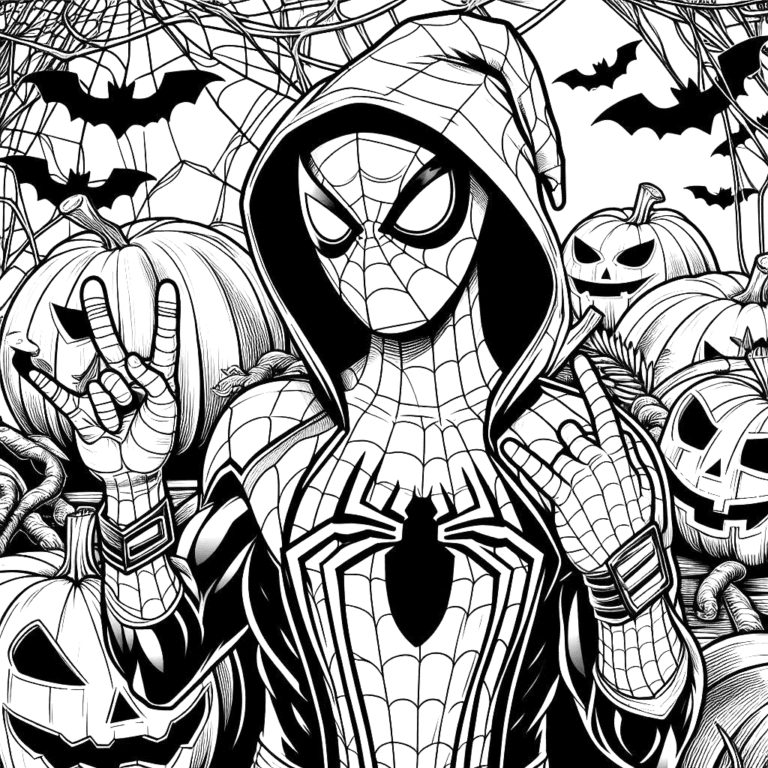 Spooky Spiderman with Witches Halloween Coloring Pages - Coloring Pages Gem
